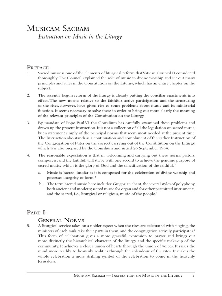 Musicam Sacram — Instruction on Music in the Liturgy: Guidance on ...