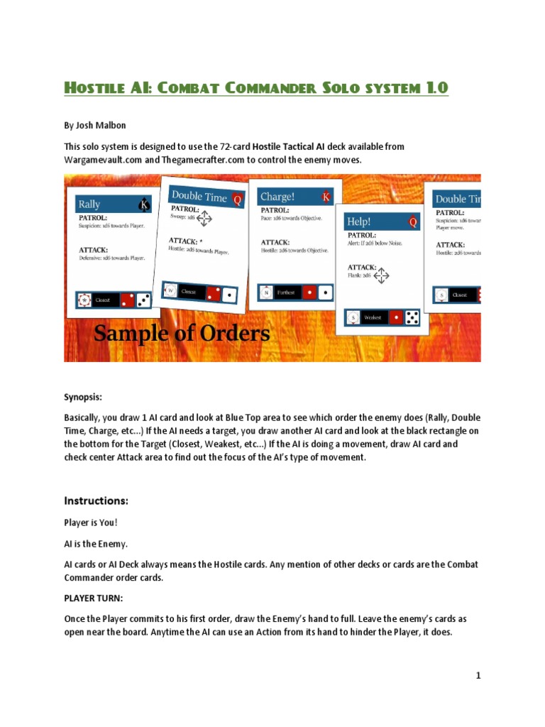 Hostile Tactical AI Combat Commander Rules | Download Free PDF ...