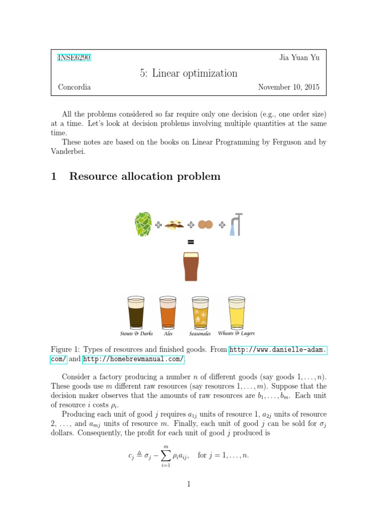 5: Linear Optimization: 1 M I 1j 2j MJ J | PDF | Linear Programming ...