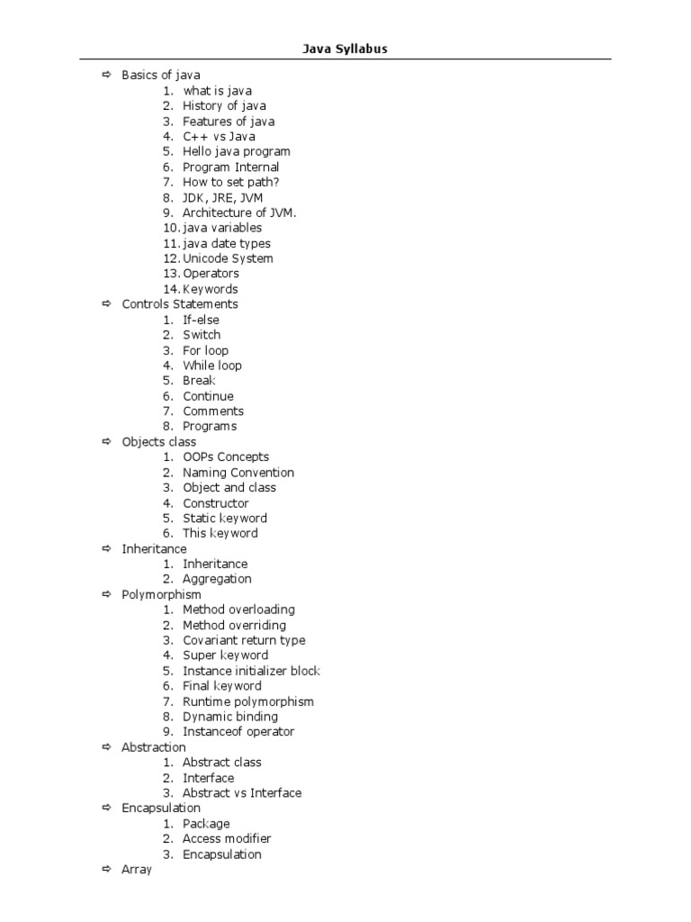 Java Syllabus | PDF | Java (Programming Language) | Method (Computer Programming)
