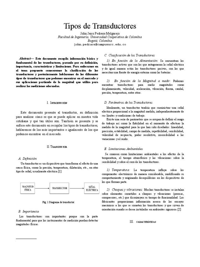 Clasificación y Tipos de Transductores | PDF | Medición | Sensor