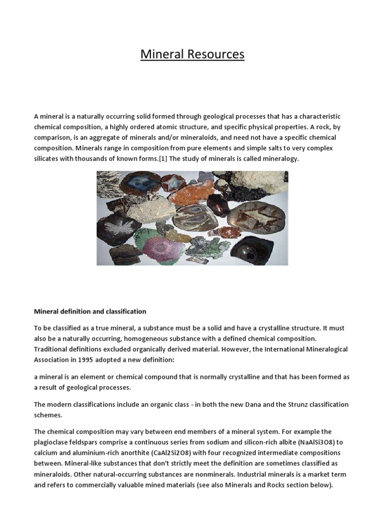 Mineral Resources: Mineral Definition and Classification | PDF ...