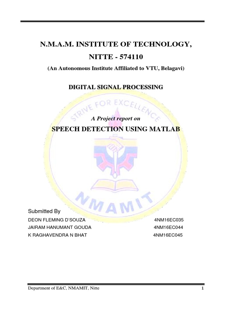 Speech Detection Using MATLAB: A Project Report on Speech Detection ...