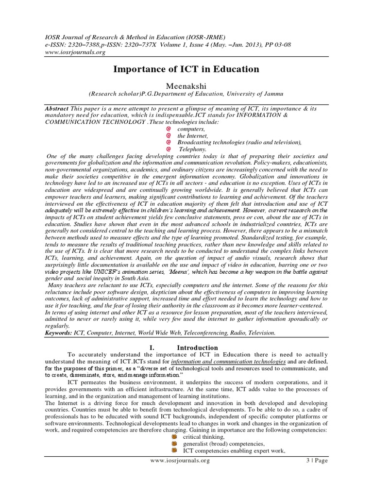 Importance of ICT in Education | PDF | Educational Technology ...