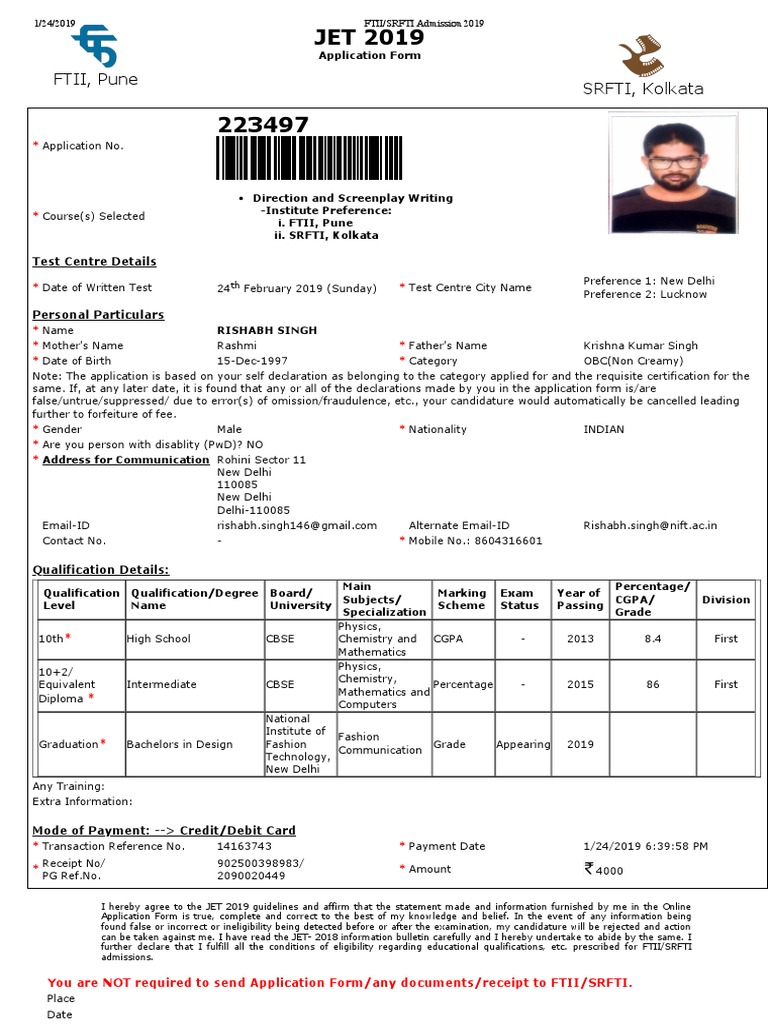 FTII - SRFTI Admission 2019 PDF | PDF | Test (Assessment) | Educational ...