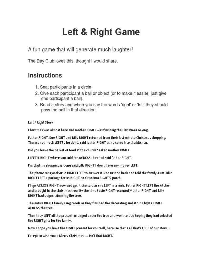 Left & Right Family Game Story | PDF