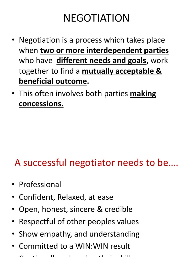 Negotiation: Beneficial Outcome. Concessions | PDF