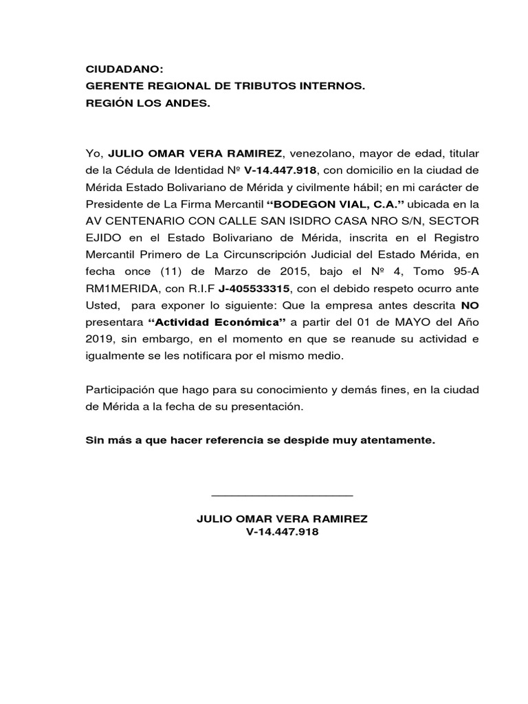 Carta de Inactividad de Empresas | PDF Carta de Inactividad de Empresas | PDF