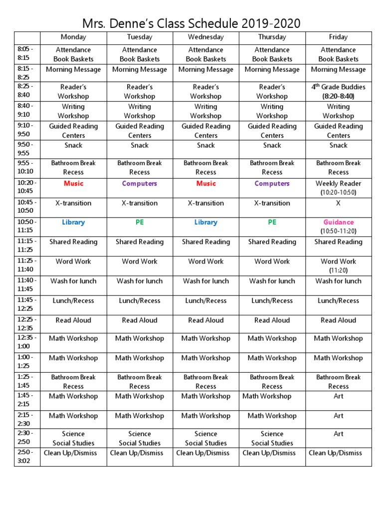 Mrs. Denne's 2019-2020 Class Schedule | PDF | Learning