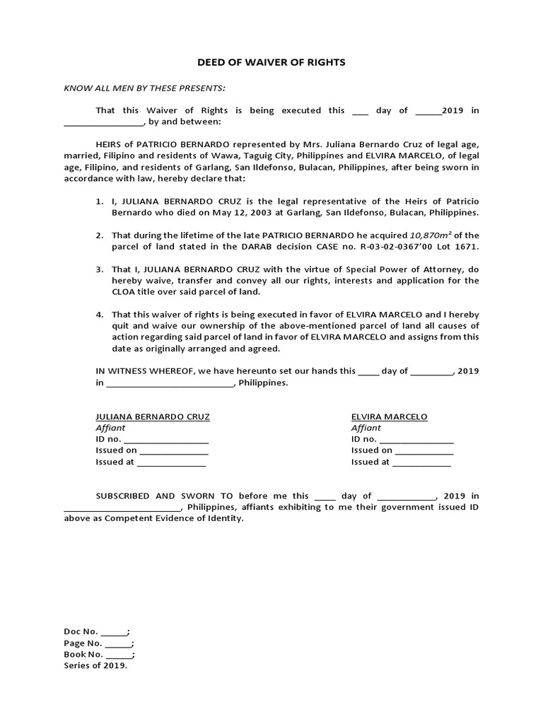 Deed of Waiver of Rights | PDF