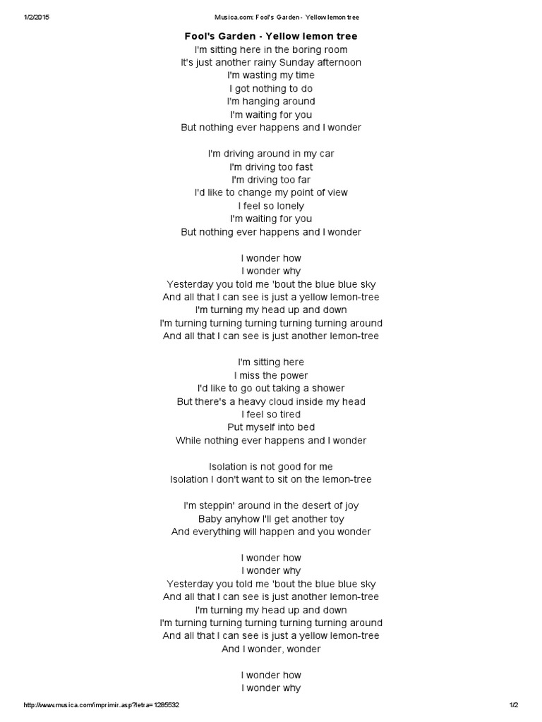 Letra de Yellow Lemon Tree de Fool's Garden - MUSICA | PDF