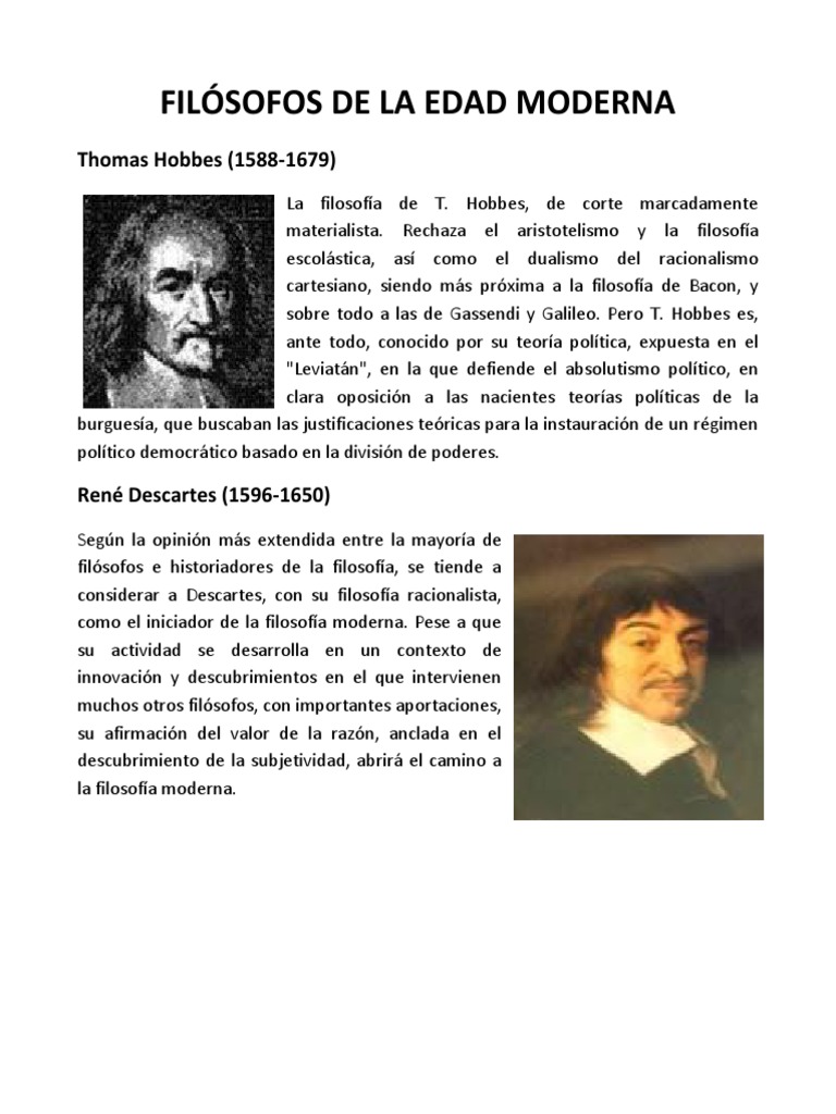 Filósofos de La Edad Moderna | PDF | René Descartes | Thomas Hobbes