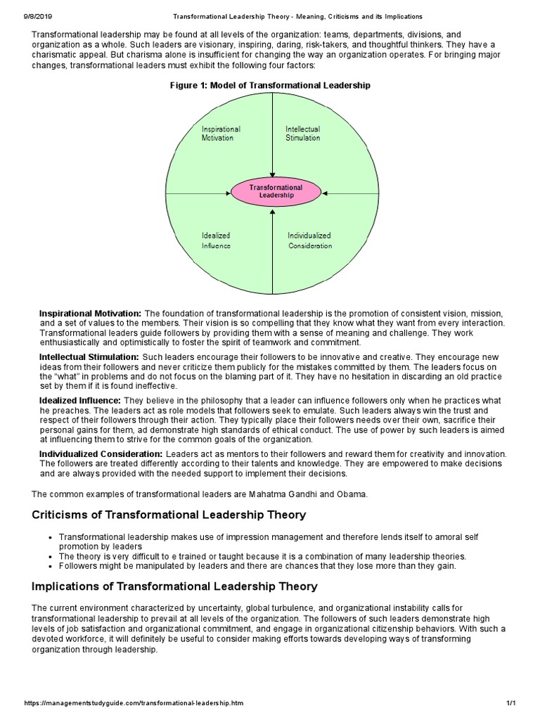 Transformational Leadership Theory - Meaning, Criticisms and Its ...