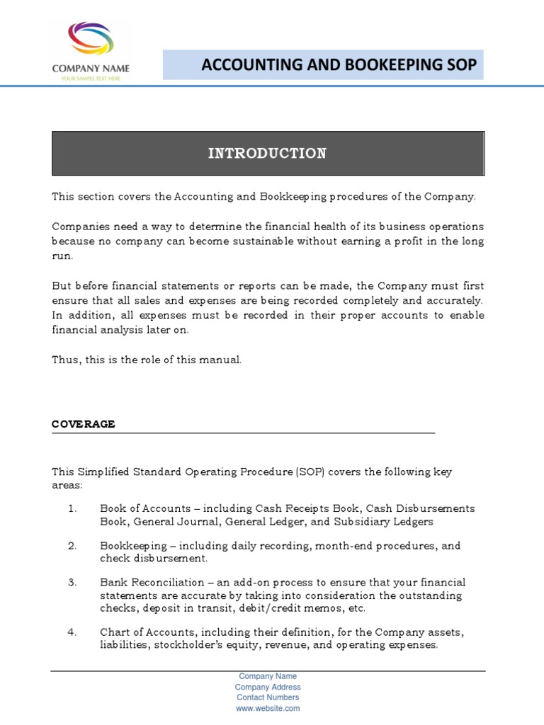 Accounting and Bookkeeping SOP Guide | PDF | Bookkeeping | Debits And ...