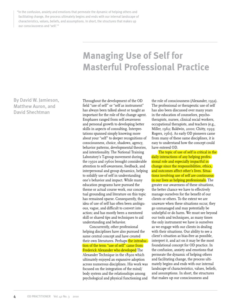 Managing Use of Self For Masterful Professional Practice | PDF | Self ...