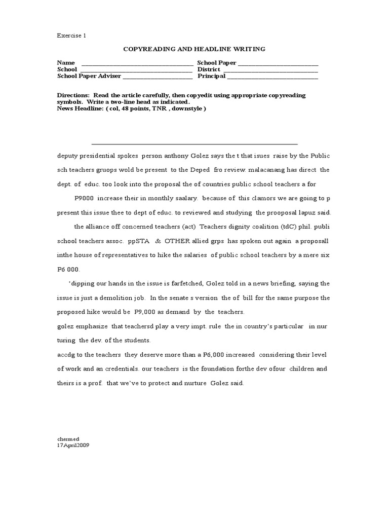 Copyreading Exercise 1 | PDF