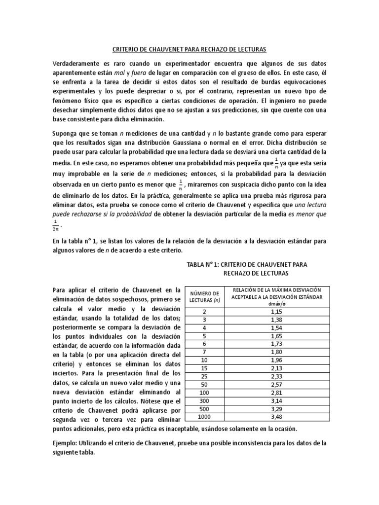 Criterio de Chauvenet | PDF | Desviación Estándar | Probabilidad