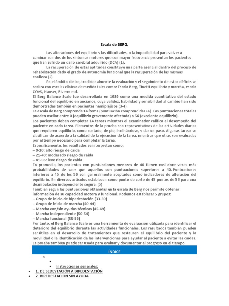 Escala de BERG | PDF | Pie (unidad) | Bipedalismo