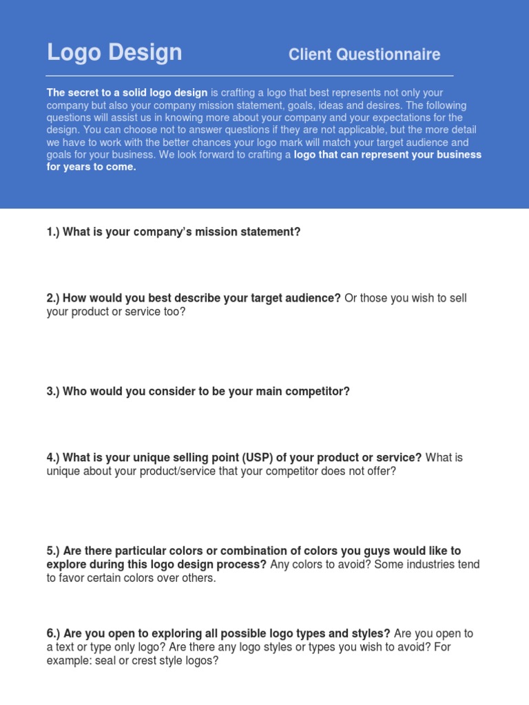 Logo Design Client Questionnaire | PDF | Logos | Target Audience