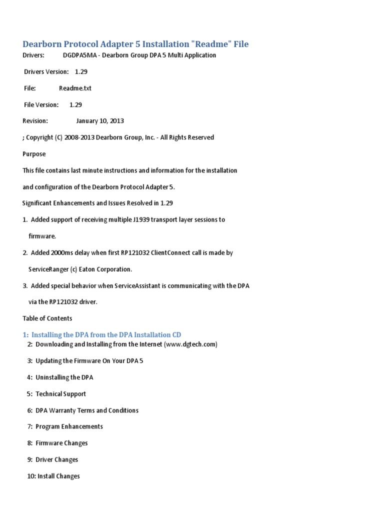 Dearborn Protocol Adapter 5 Installation | PDF | Technical Support ...