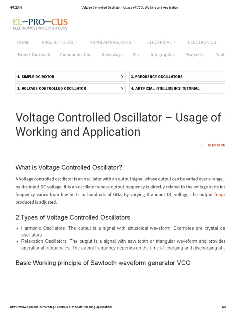 Voltage Controlled Oscillator - Usage of VCO, Working and Application ...