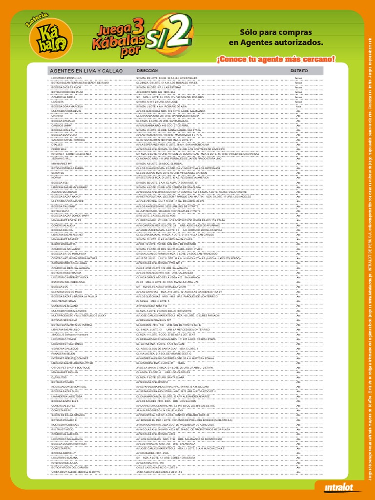 Agentes Intralot PDF | PDF | Perú | Naturaleza