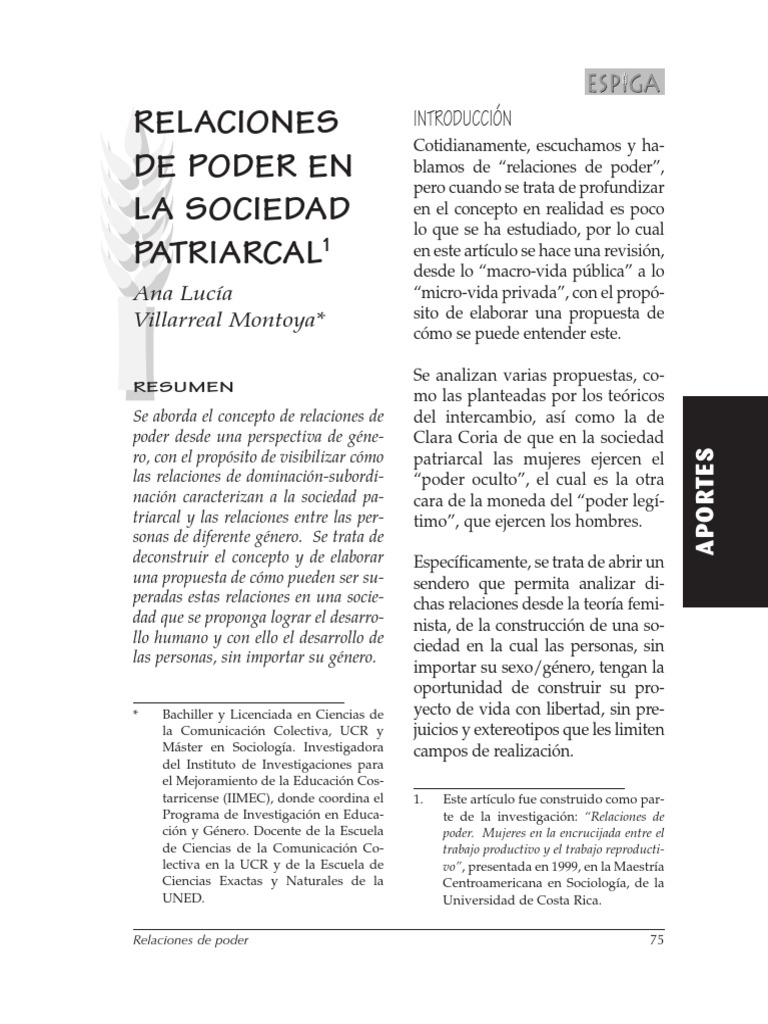 Relaciones de Poder en La Sociedad Patriarcal - Ana Lucía Villareal ...