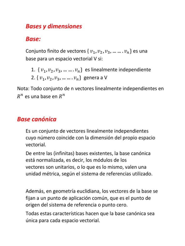 Bases y Dimensiones | PDF | Base (álgebra lineal) | Espacio vectorial