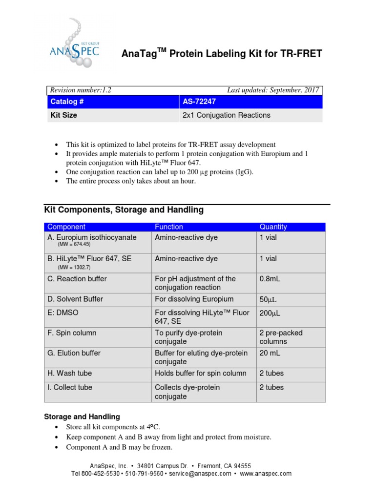 Anatag Protein Labeling Kit For Tr-Fret | PDF | Chemical Compounds ...