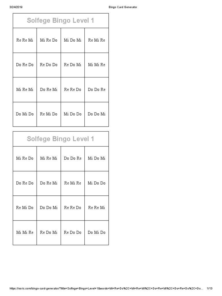 Solfege Bingo Level 1 Do Re Mi | PDF | Gambling Games | Games Of Chance