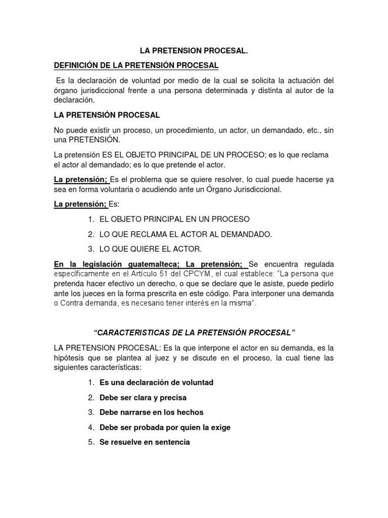 Elementos y Clasificación de la Pretensión Procesal | PDF | Ley ...