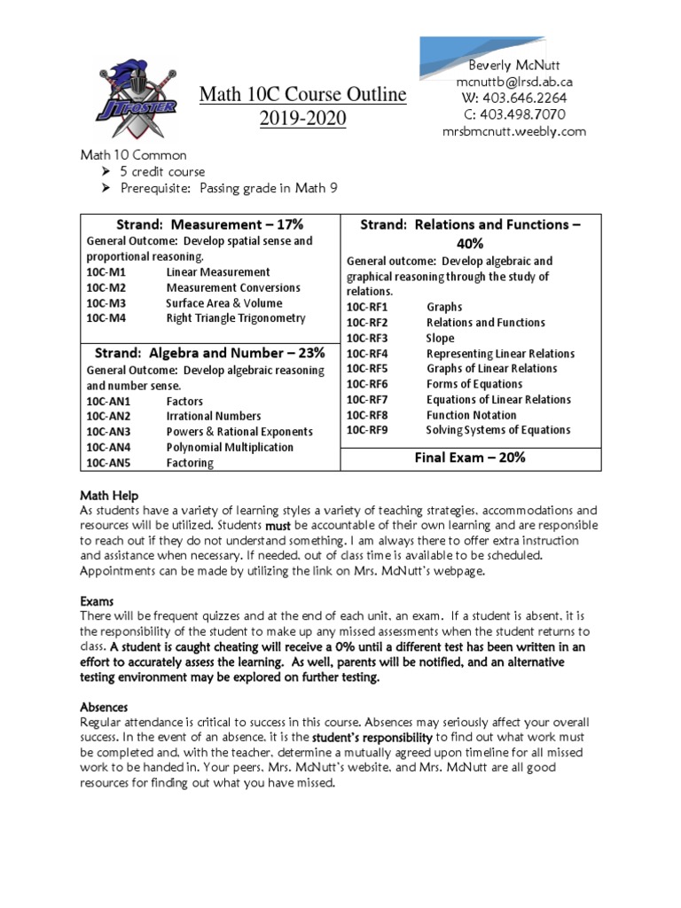10c Course Outline 2019-2020 | PDF | Trigonometric Functions ...