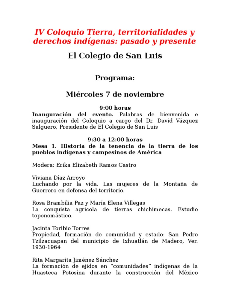 Programa Del Coloquio | PDF | México | America latina