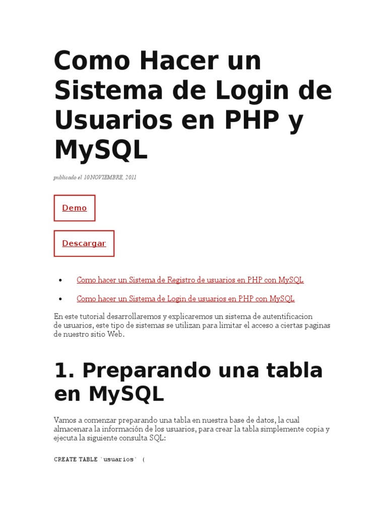 Como Hacer Un Sistema de Login de Usuarios en PHP y MySQL | PDF | Tabla ...