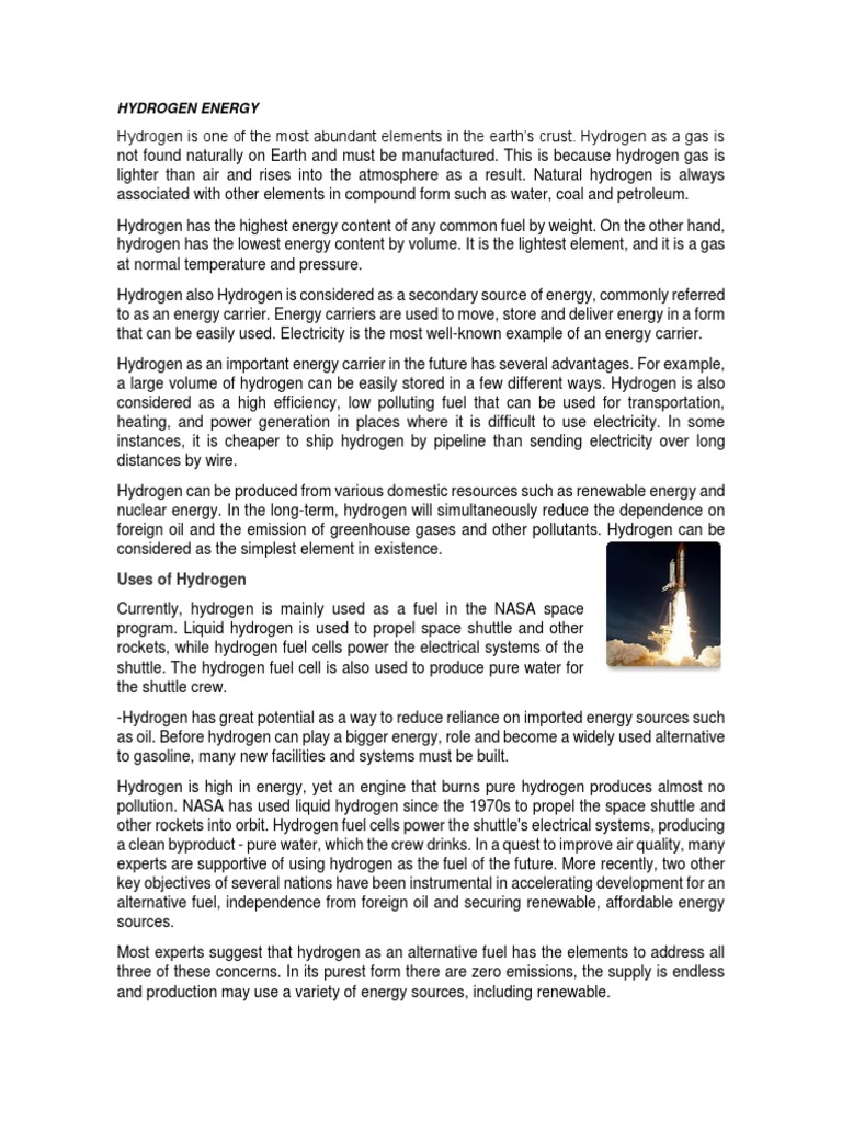 Hydrogen Energy | PDF | Hydrogen | Fuels