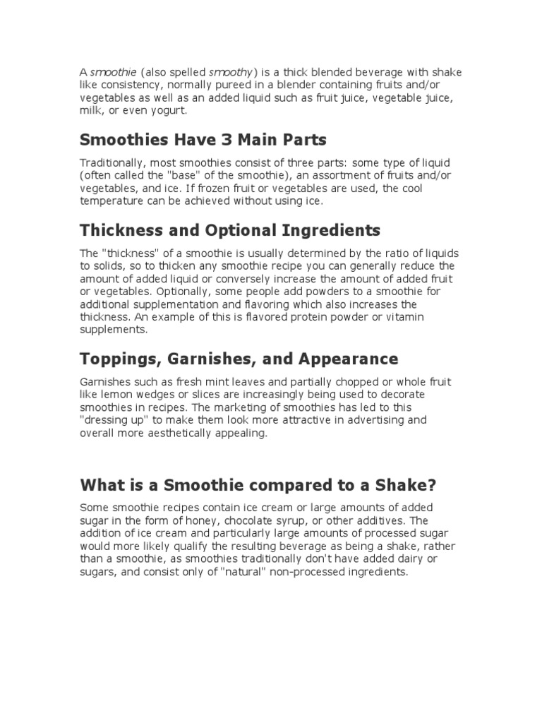 Smoothies Have 3 Main Parts | PDF