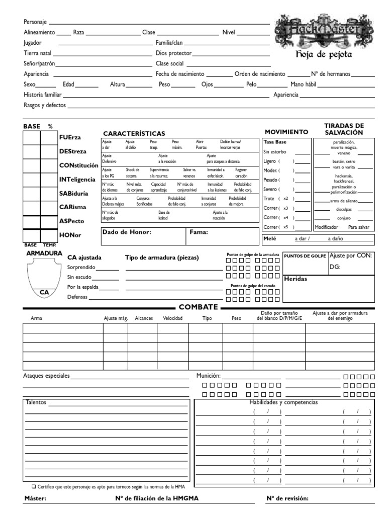 Hackmaster Hoja de Personaje PDF | PDF | Ocio | Deportes