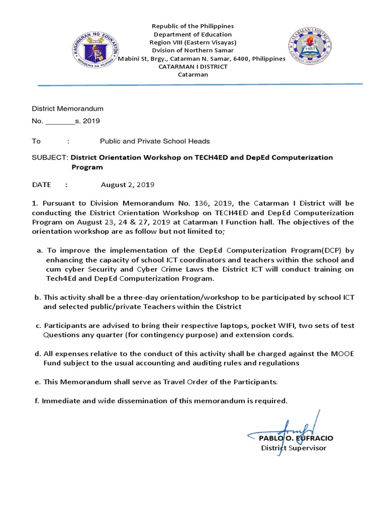 District Orientation Workshop On Tech4Ed and Deped Computerization ...