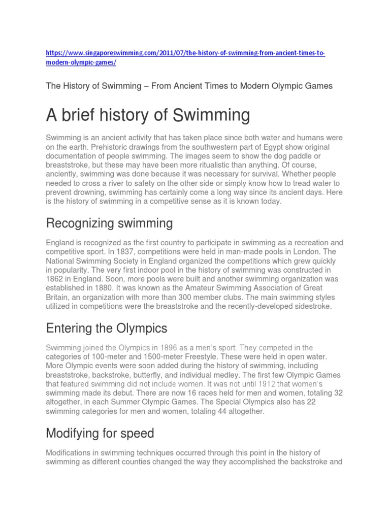 The History of Swimming | PDF | Swimming (Sport) | Individual Sports