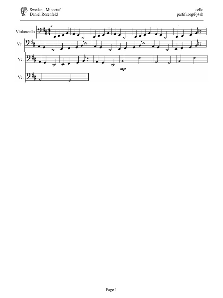 Sweden - Minecraft Daniel Rosenfeld Cello | PDF