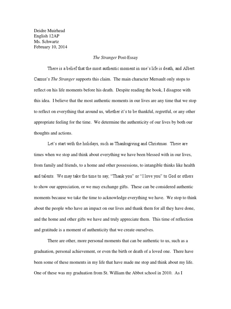 The Stranger Post Essay | PDF