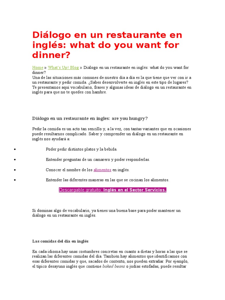 Dialogo | PDF | Almuerzo | Comida y bebida