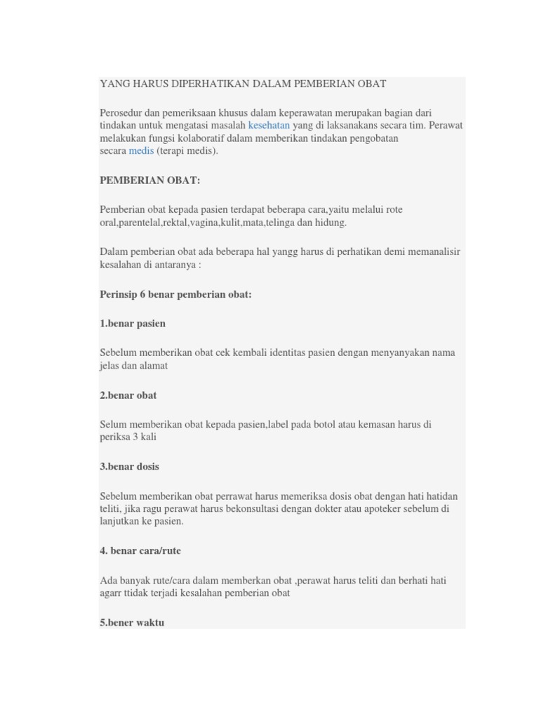 Yang Harus Diperhatikan Dalam Pemberian Obat | PDF