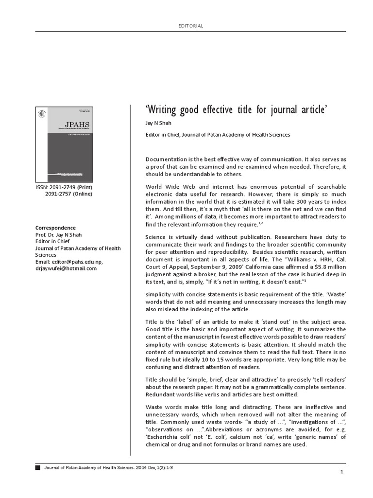 Writing Good Effective Title For Journal Article' | PDF | Preventive ...