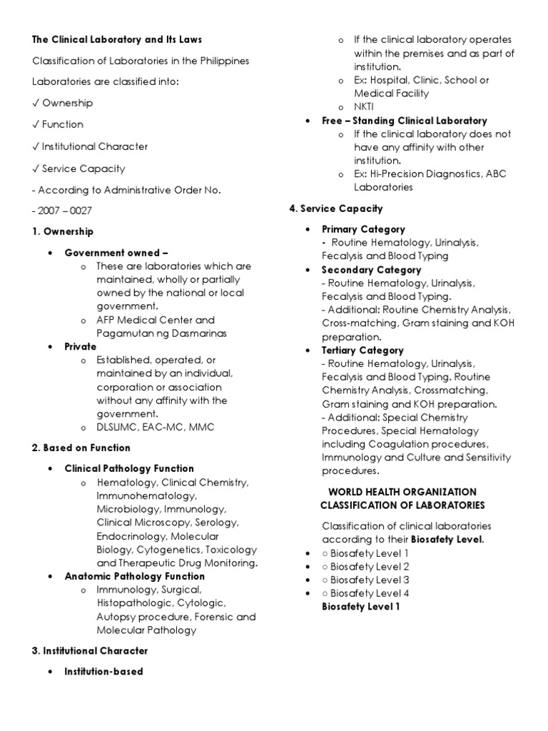 Classification of Clinical Laboratories | PDF | Pathology | Medical ...