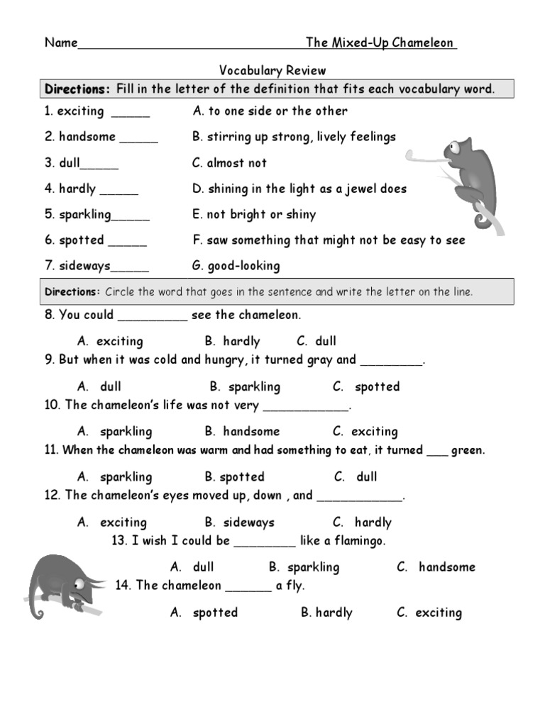 Mixed-Up Chameleon Vocabulary Worksheet | PDF | Career & Growth ...