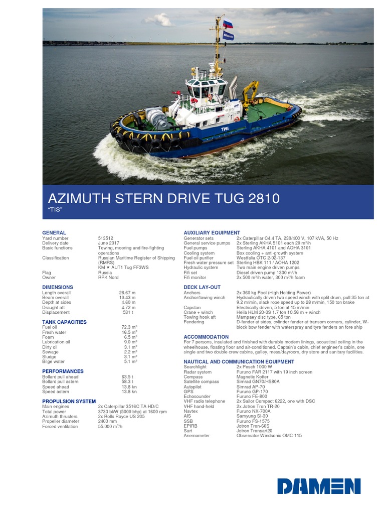 Product Sheet Damen ASD Tug 2810 513512 TIS 2017 PDF | PDF | Watercraft ...