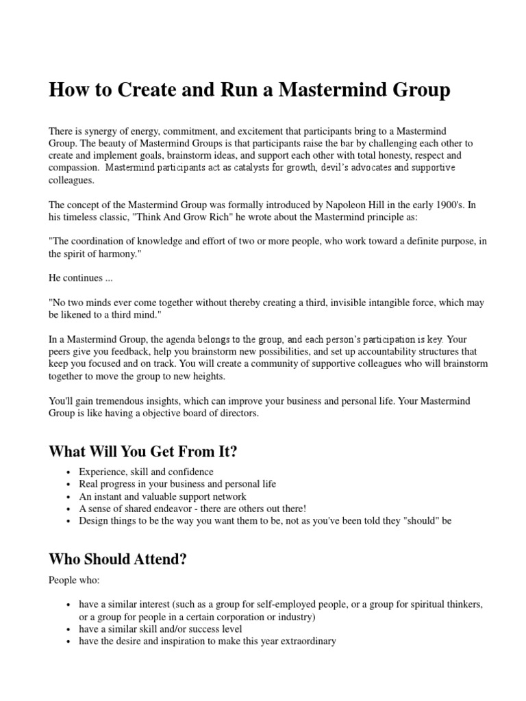 How To Create and Run A Mastermind Group | PDF | Brainstorming | Cognition