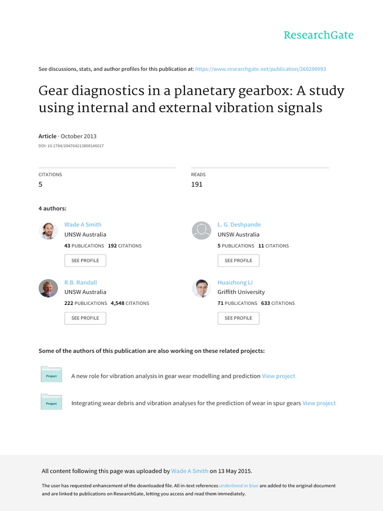 Gear Diagnostics in A Planetary Gearbox A Study Using Internal and ...
