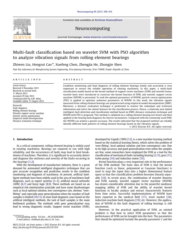 Multi-Fault Classification Based On Wavelet SVM With PSO Algorithm To Analyze Vibration Signals ...